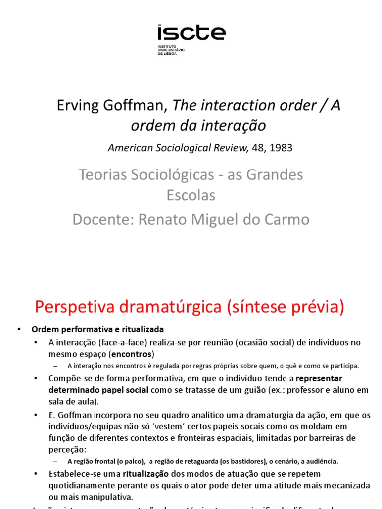 Erving Goffman_Ordem Da Interação | PDF | Ciências comportamentais ...