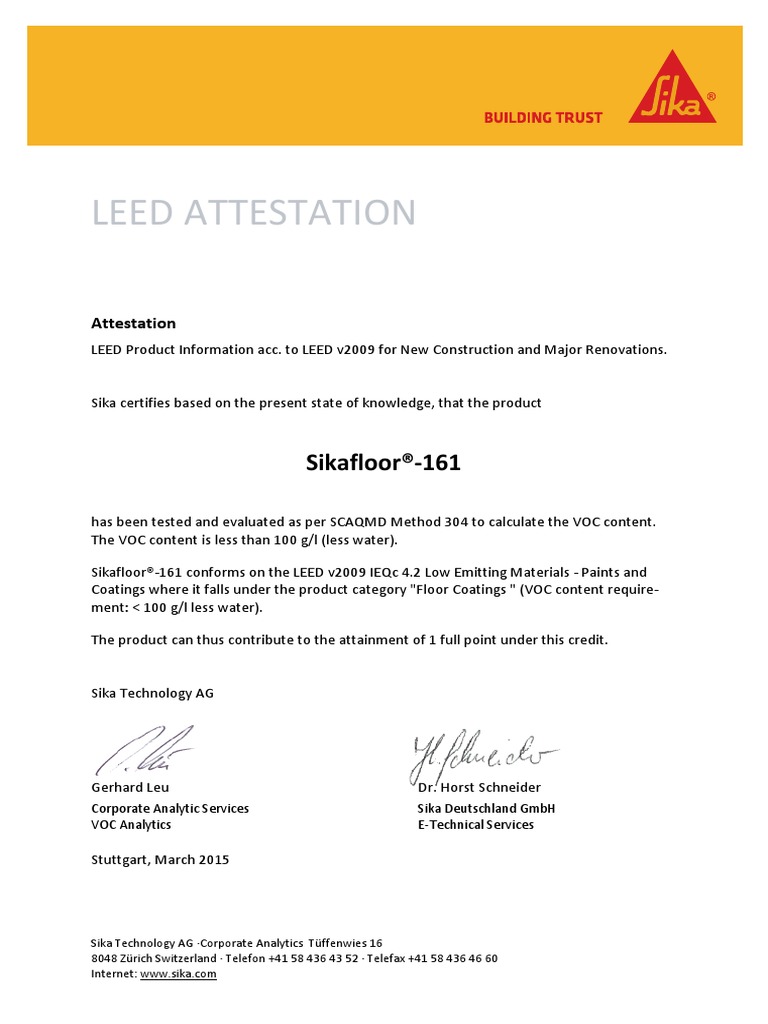 LEED-v2009-IEQc-4-2-Sikafloor-161-1 | PDF