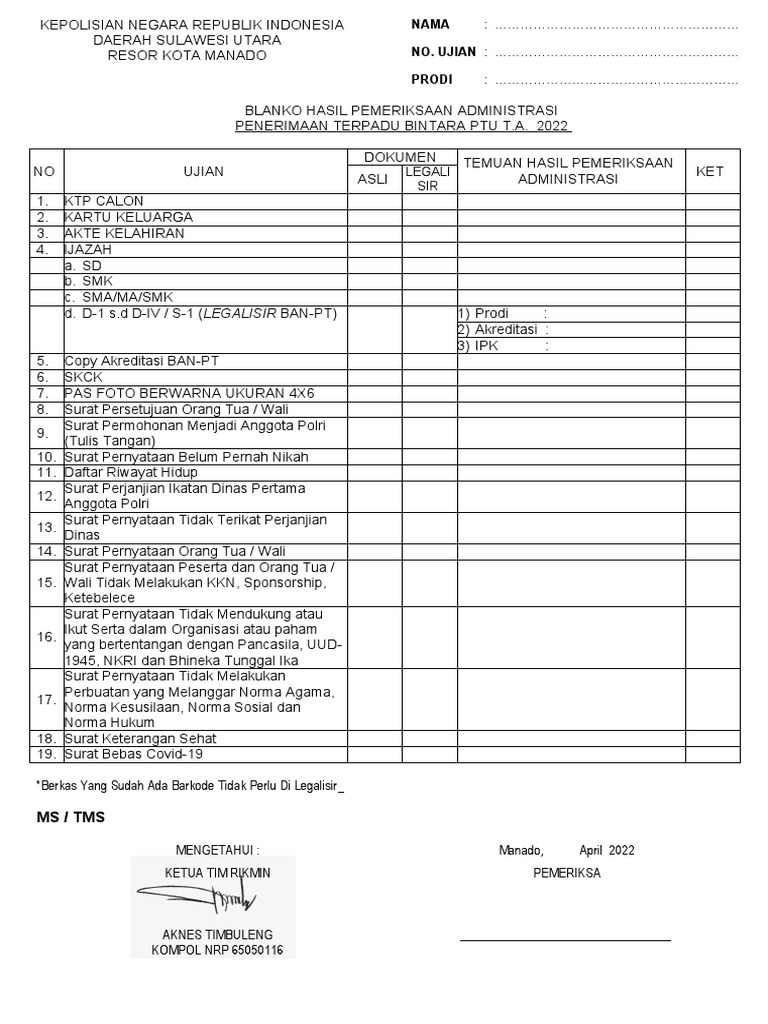 2.ceklis Berkas Ba Ptu | PDF