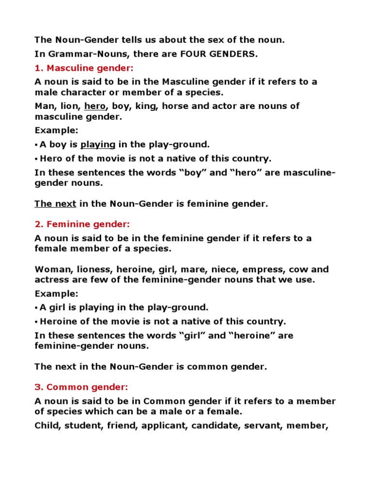Masculine And Feminine Gender Examples