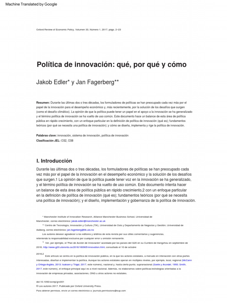 Innovation Policy What, Why, and How | PDF | Innovación | Conocimiento
