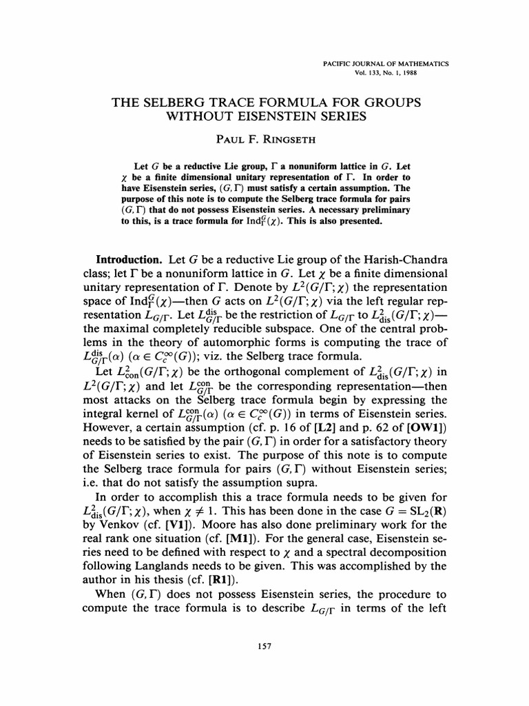 The Selberg Trace Formula For Groups Without Eisenstein Series | PDF ...