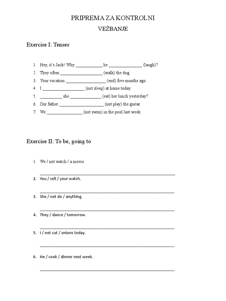 Engleski Kontrolni 3. Razred Vezbanje | PDF