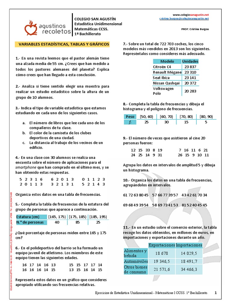 01-Ejerc - Estadística Unidimensional | PDF | Estadísticas