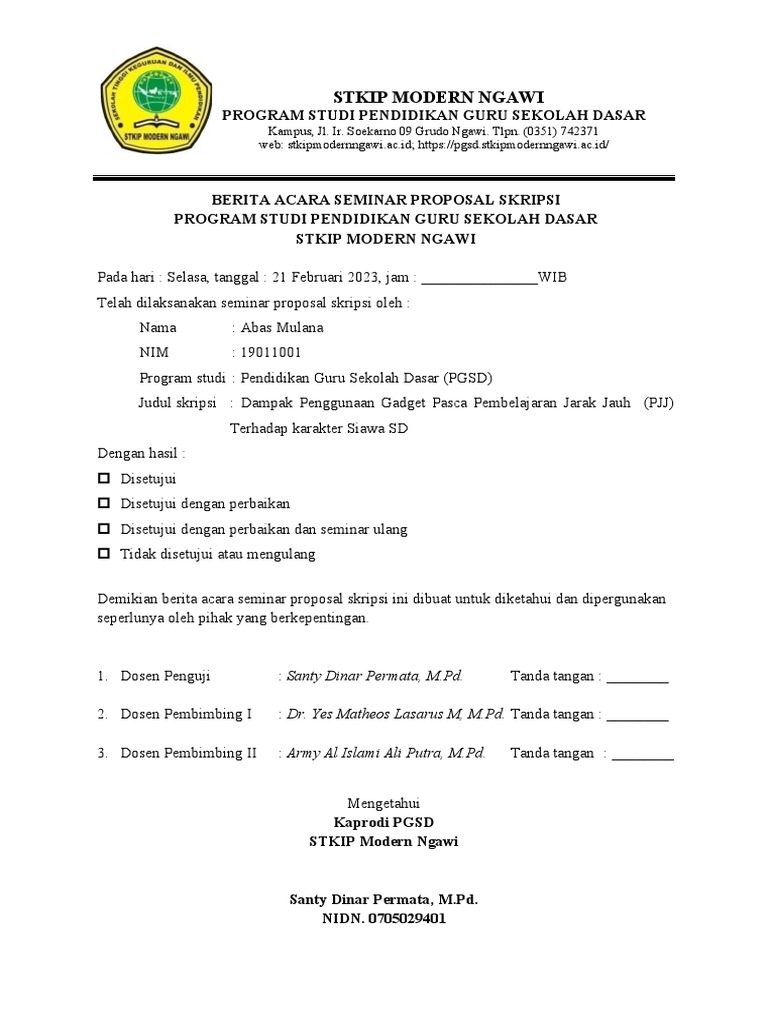 Berita Acara Sempro Dan Daftar Hadir Peserta | PDF