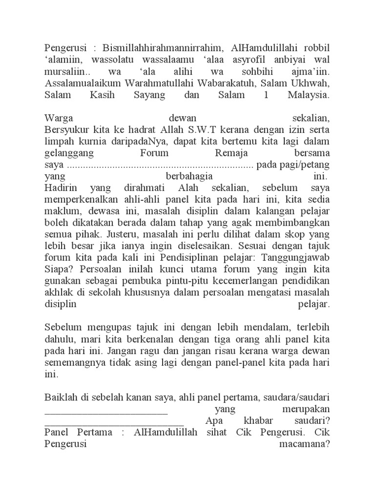 Teks Forum Remaja 2018 | PDF