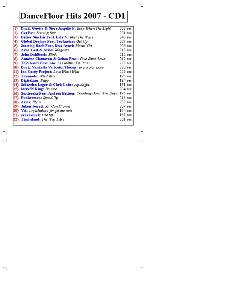 DanceFloor Hits 2007 Tracklist | PDF
