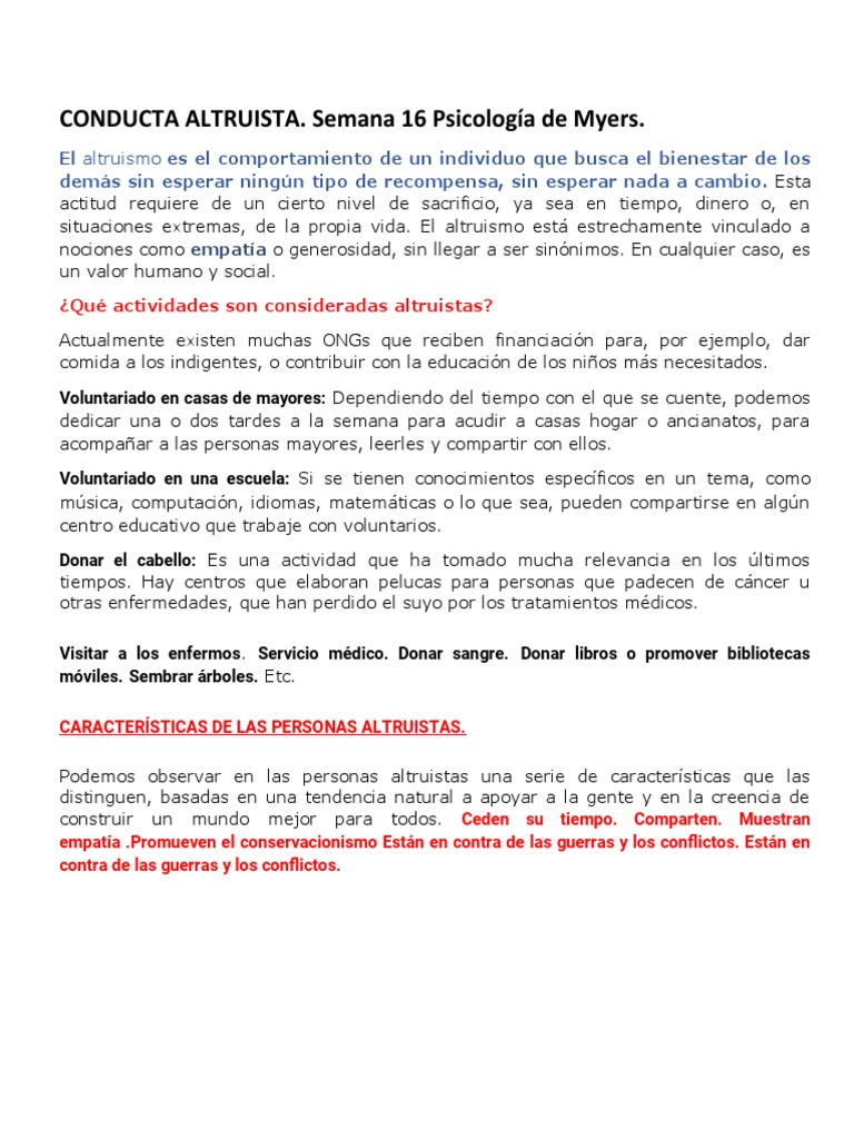 CONDUCTA ALTRUISTA | PDF | Altruismo | Comportamiento