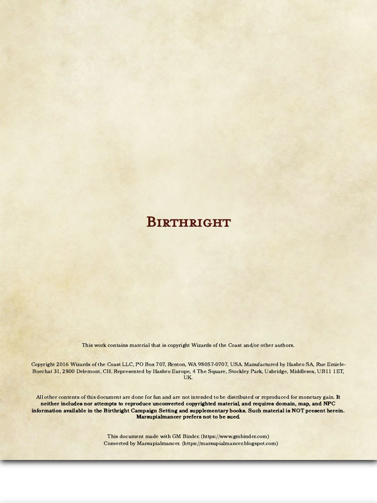 Birthright 5E Conversion - GM Binder | PDF | History
