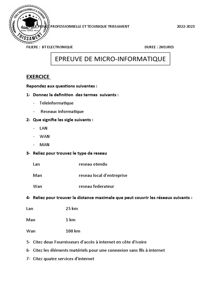 Sujet Micro Info | PDF