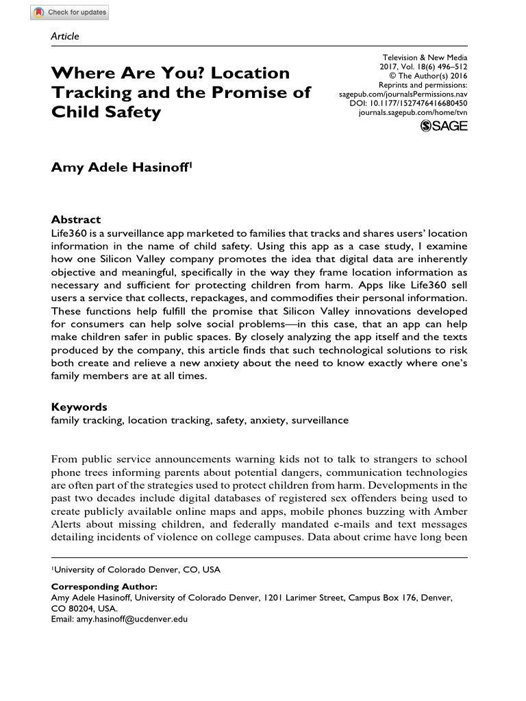Hasinoff 2016 Where Are You Location Tracking and The Promise of Child ...