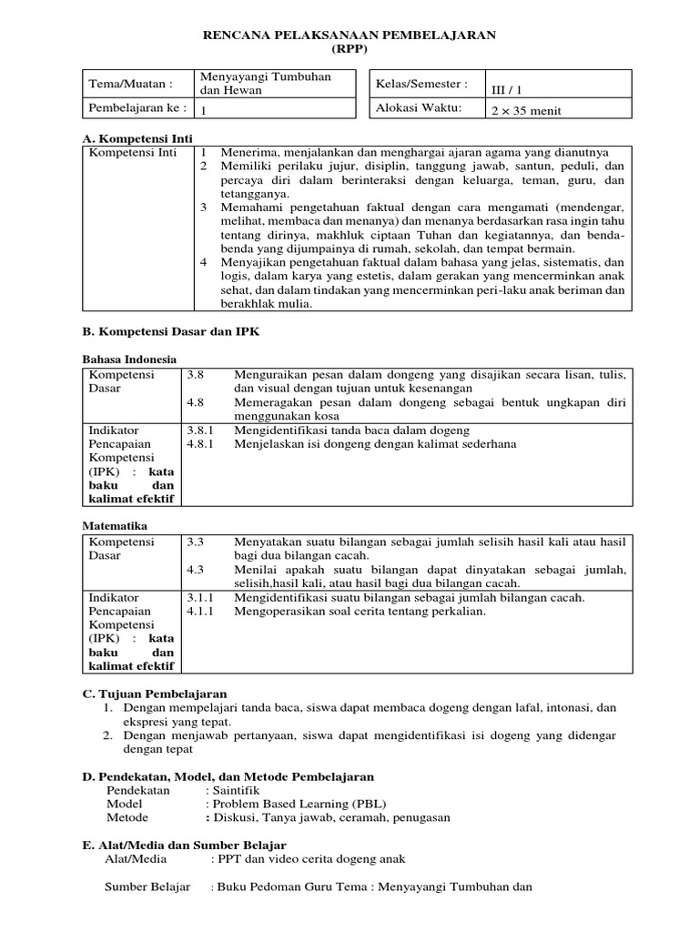 RPP K13 Kelas Aksi 1 | PDF