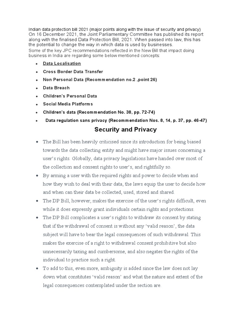Indian Data Protection Bill 2021 Final | PDF | Privacy | Information ...