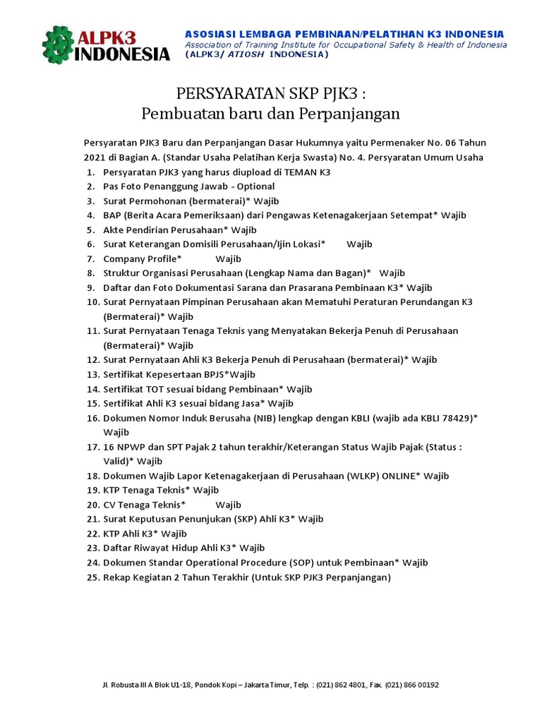 Persyaratan PJK3 (Pembuatan Dan Perpanjangan) | PDF