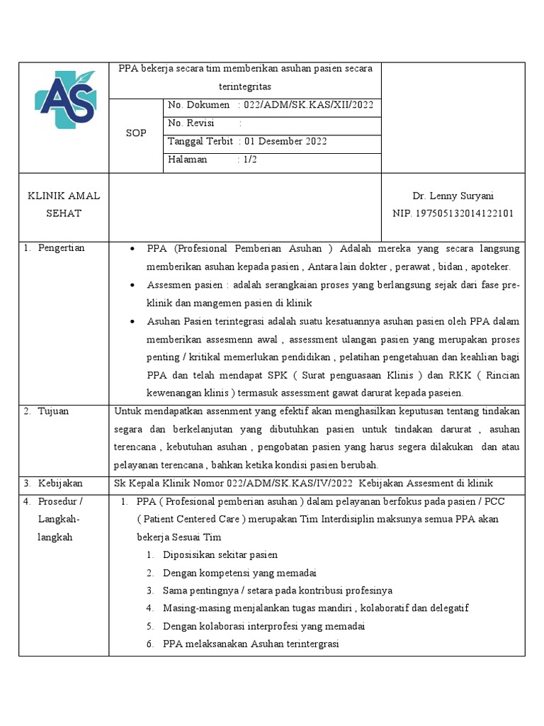 487.3 (Sop Ppa Memelihara Pasien Terintegrasi) | PDF