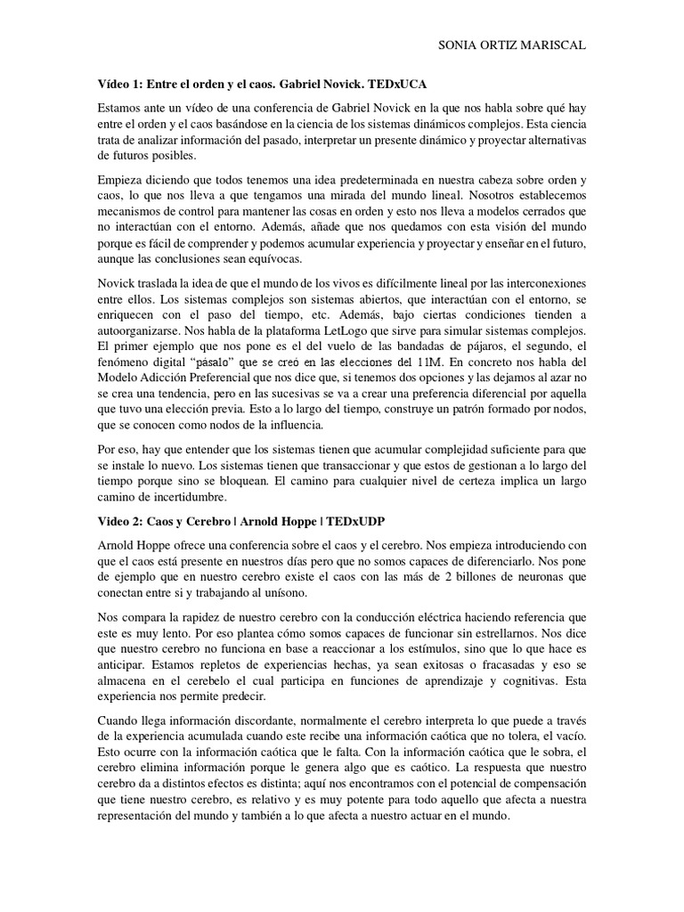 Analisis De Videos Pdf Teoría Del Caos Cerebro