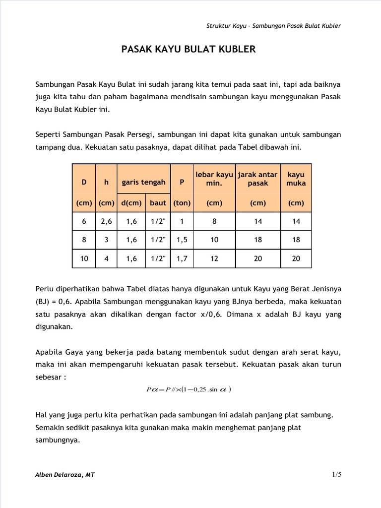 Sambungan Pasak Kayu Bulat Kubler | PDF