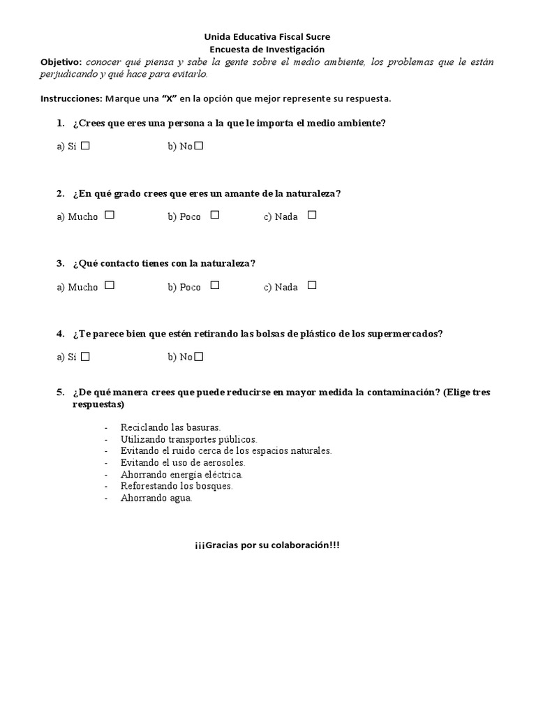 Encuesta Medio Ambiente | PDF | Ciencia y matemáticas