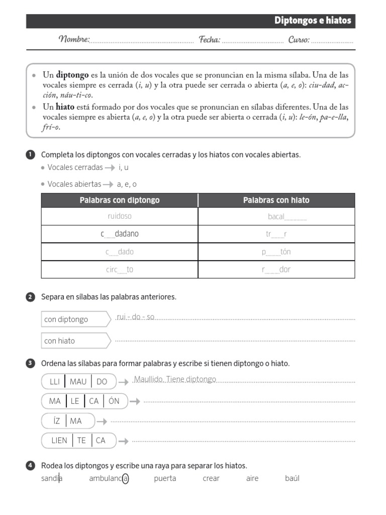 Diptongos e Hiatos 2 | PDF | Artes del lenguaje y disciplina