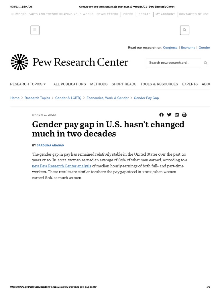Gender Pay Gap Remained Stable Over Past 20 Years in US - Pew Research ...