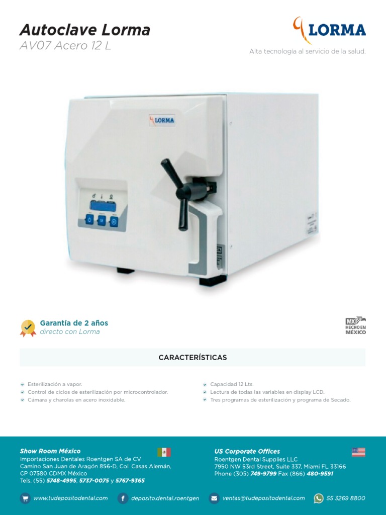 Autoclave Lorma Av07 Acero 12L | PDF | Esterilización (Microbiología)