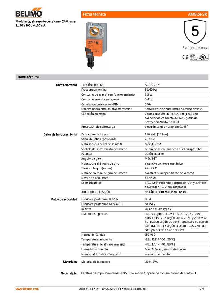 Belimo AMB24-SR Datasheet Es-Mx | PDF | Solenoide | Resistor