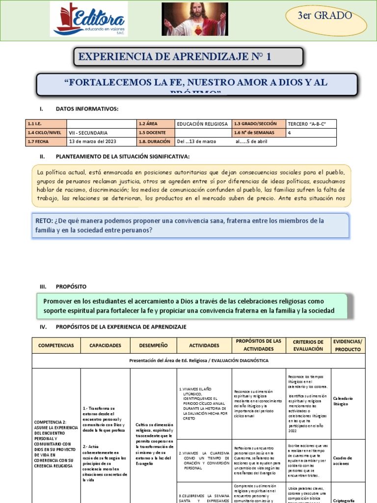 Experiencia de Aprendizaje #1-Tercero-1 | PDF | Aprendizaje | Prestado