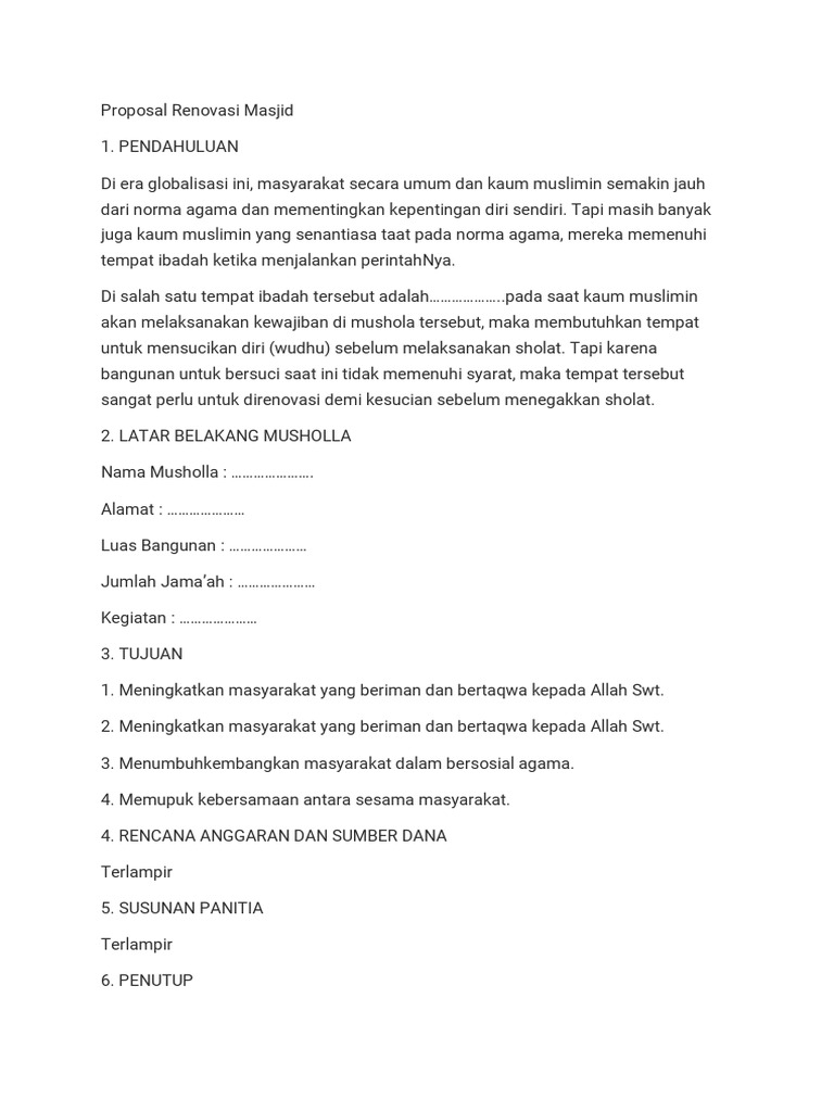 Proposal Renovasi Masjid | PDF