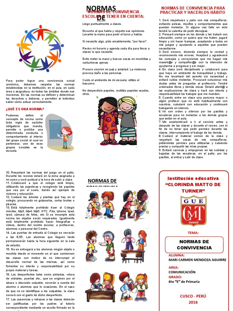 Triptico Normas de Convivencia | PDF