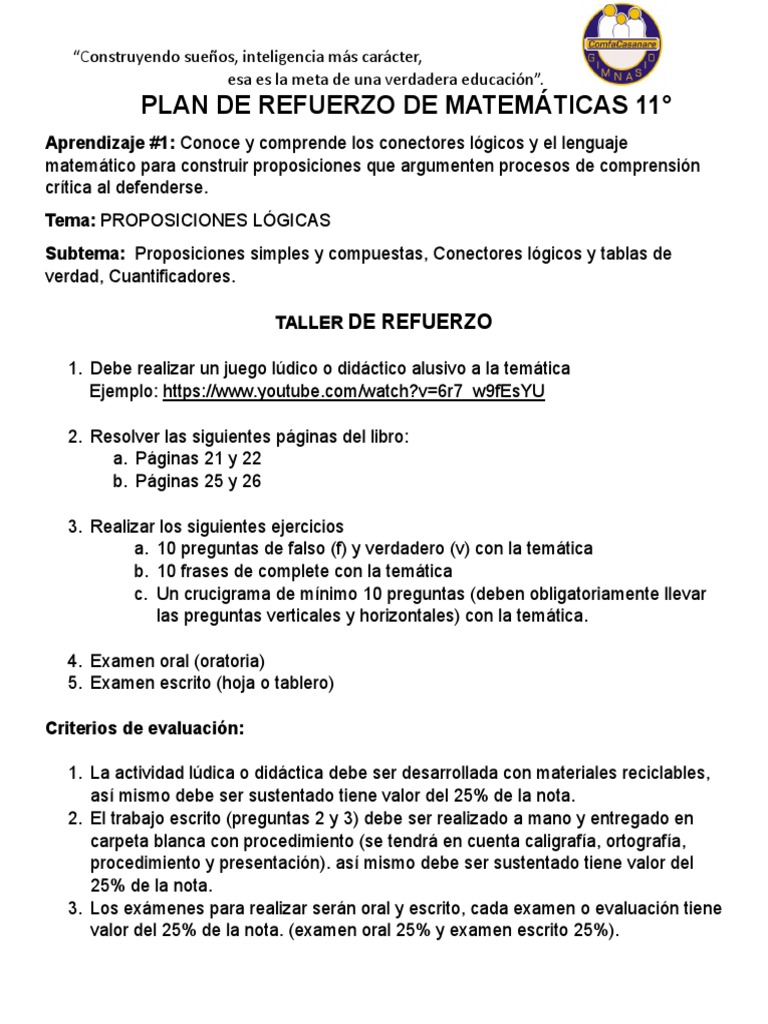 Plan de Mejoramiento de Matematicas 11° | PDF | Ecuaciones | Evaluación