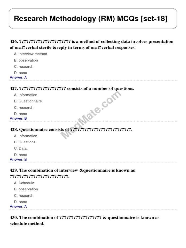 Research Methodology (RM) Solved MCQs (Set-18) | PDF