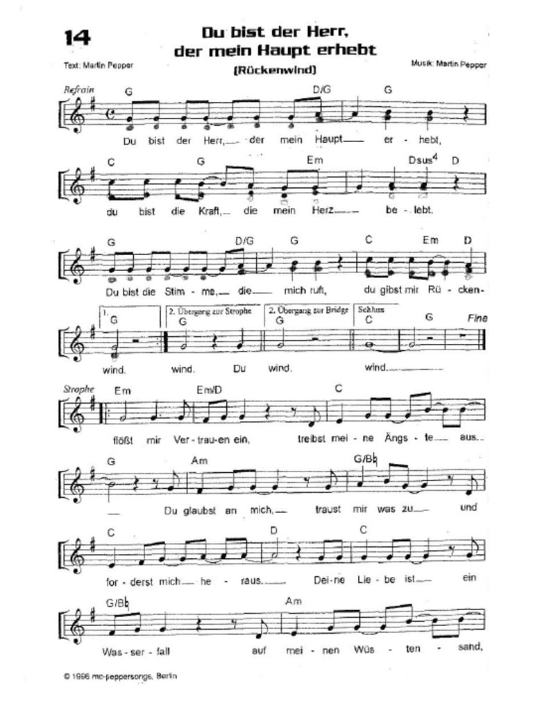 Rueckenwind Du Bist Der Herr Der Mein Haupt Erhebt Noten | PDF