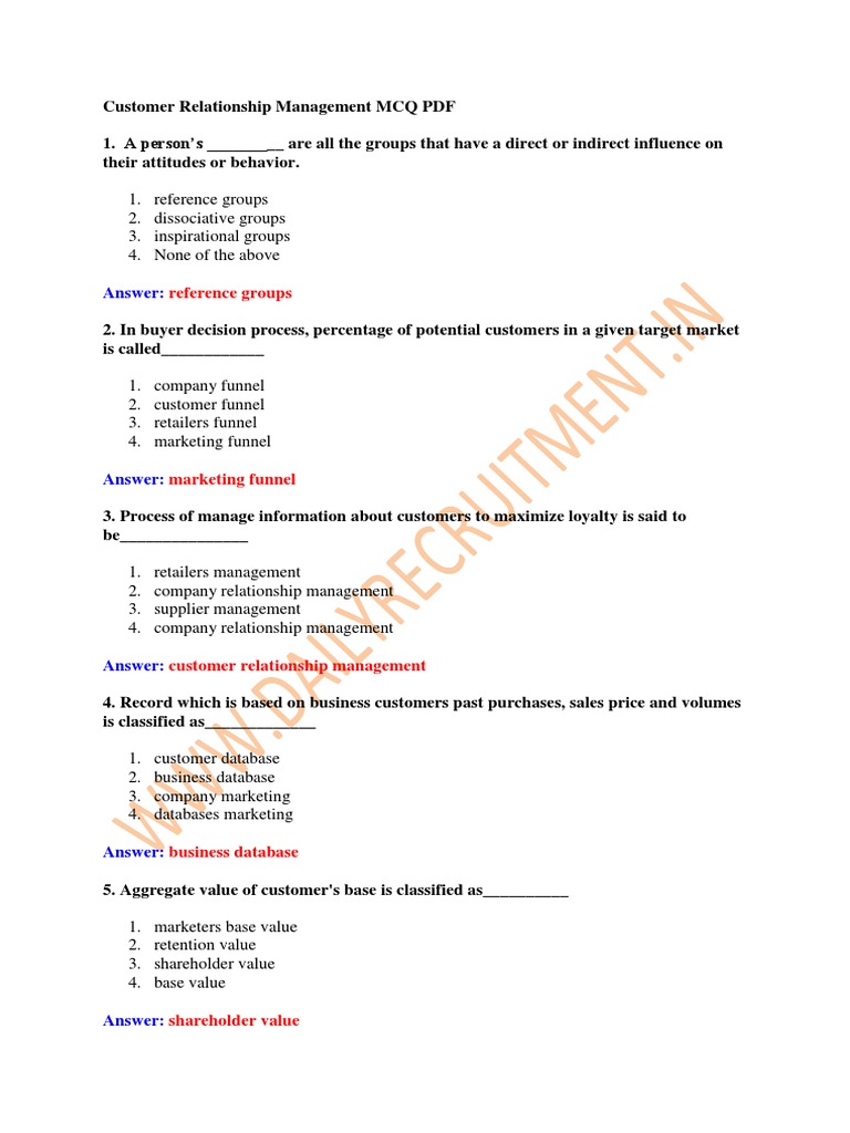 40 câuCustomer-Relationship-Management-MCQ PDF | PDF | Customer Relationship Management | Cost