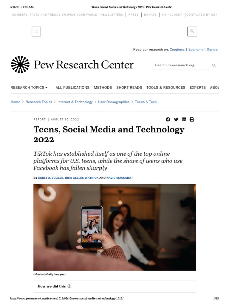 Teens Social Media And Technology 2022 Pew Research Center Pdf