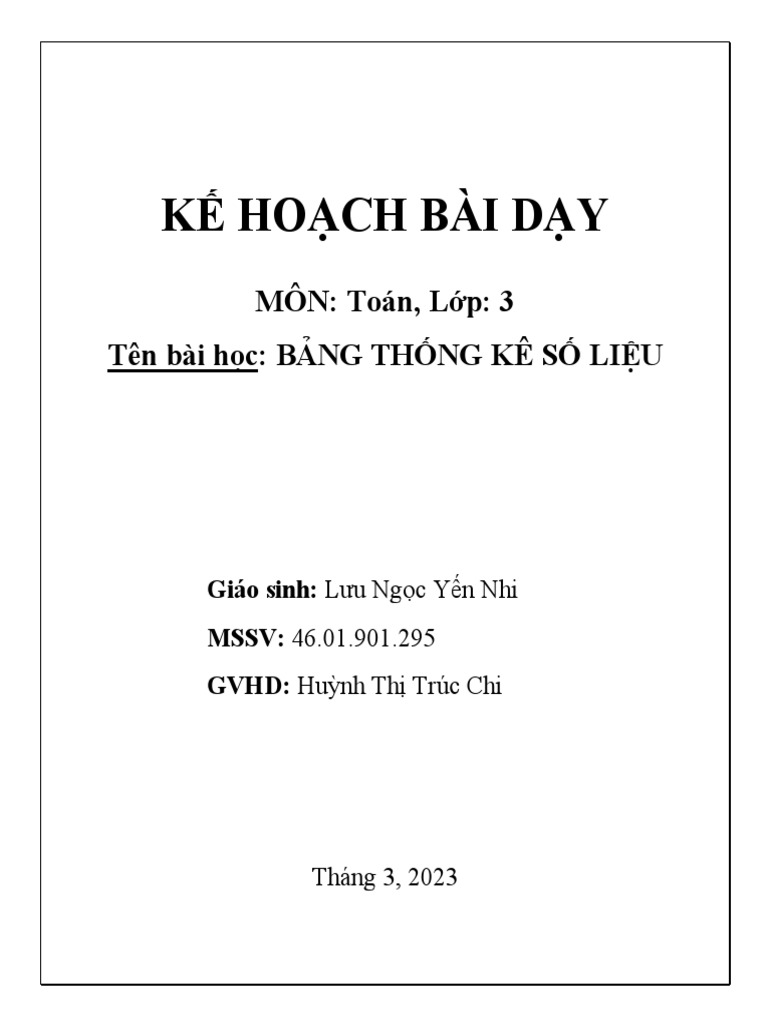KHBD - Toán 3 - Bảng thống kê số liệu | PDF