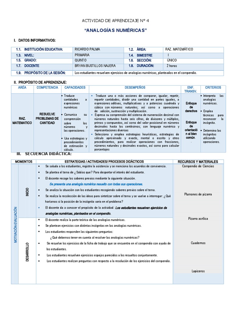 ACTIVIDAD DE APRENDIZAJE N°4 - 5tO-RM | PDF | Evaluación | Aprendizaje