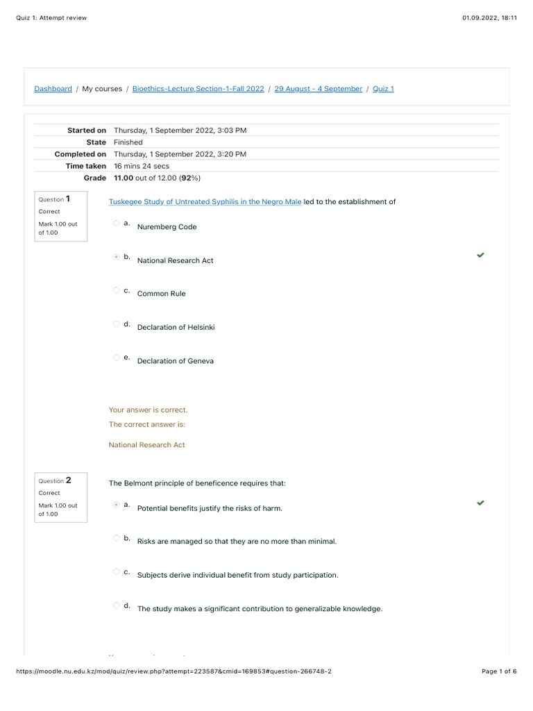 Bioethics Quiz 1 | PDF | Applied Ethics | Medicine
