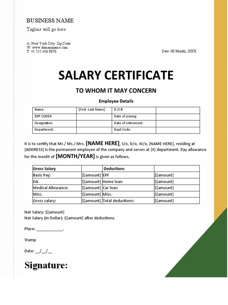 Salary Certificate: Signature | PDF