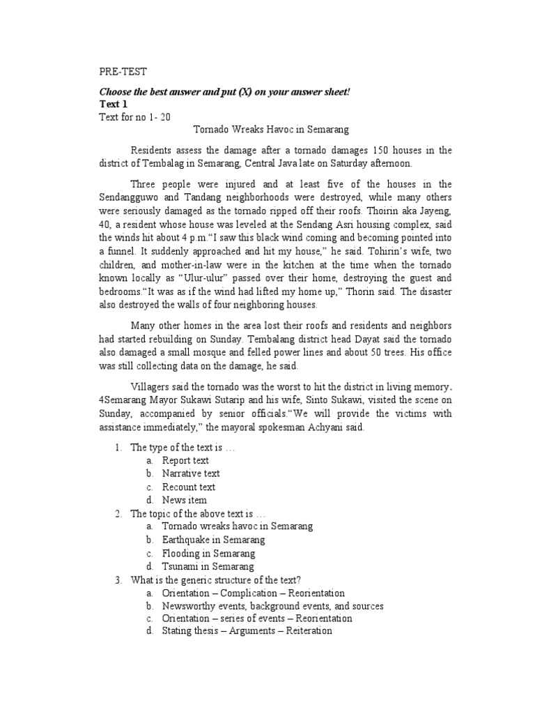 Soal Pre Test | PDF | Tornado Outbreaks | Tornadoes