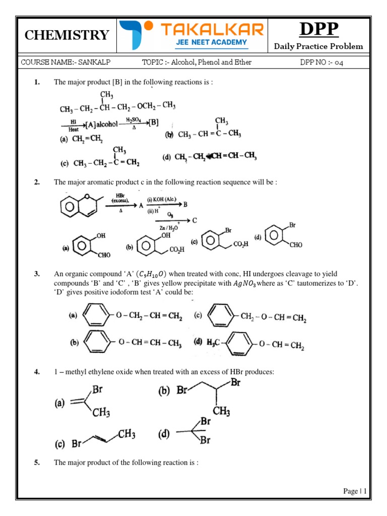Alcohol, Phenol, and Ether Reactions | PDF | Ether | Chemical Substances