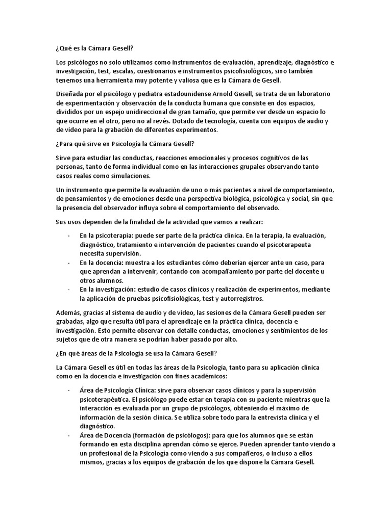 Qué es la Cámara Gesell | PDF | Sicología | Psicología clínica