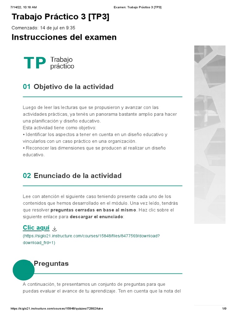 Examen - Trabajo Práctico 3 (TP3) Estrategias y Metodos de Capacitacion 90,42% | PDF ...