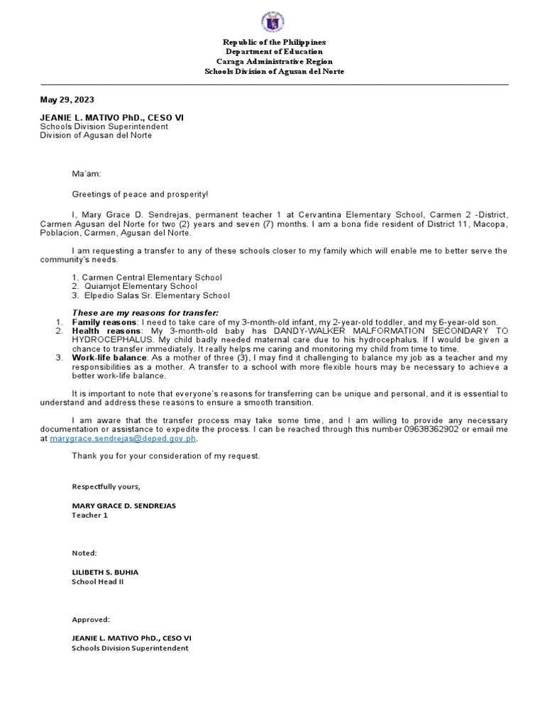 Letter of Intent For Transfer of Station (Deped) | PDF | Human Life ...