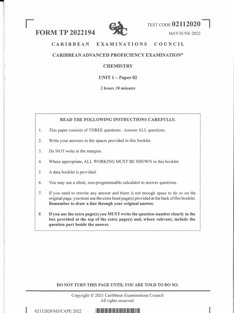 Chemistry Unit 1 Paper 2 2022 | PDF