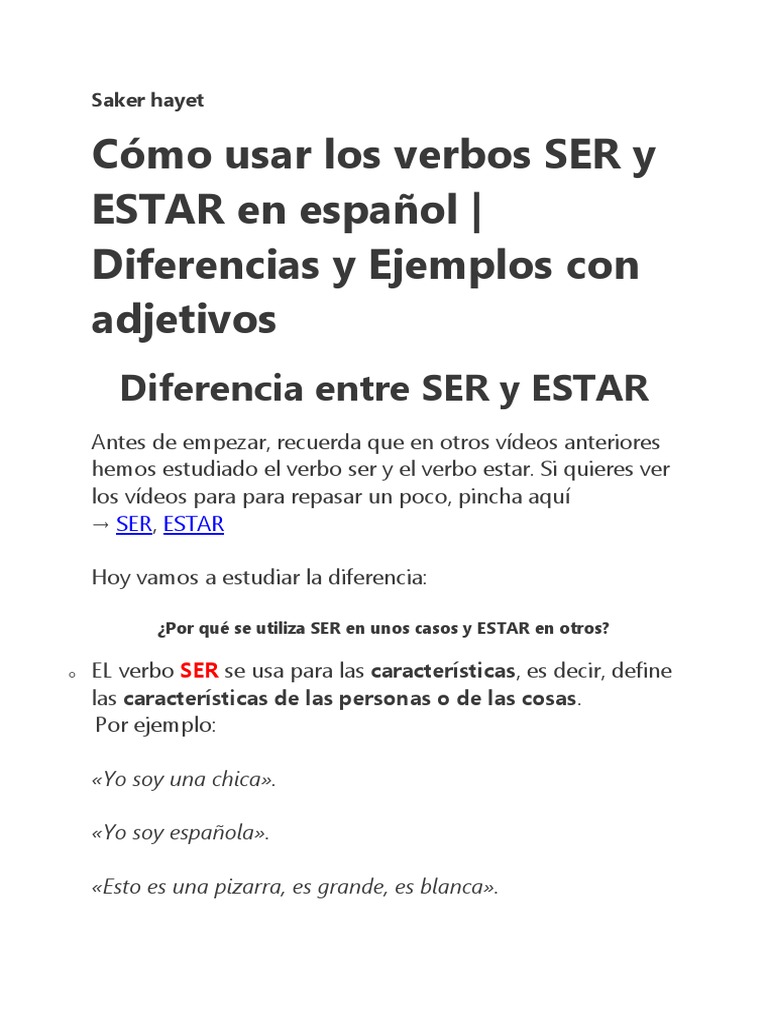 Cómo Usar Los Verbos SER y ESTAR en Español | PDF | Verbo