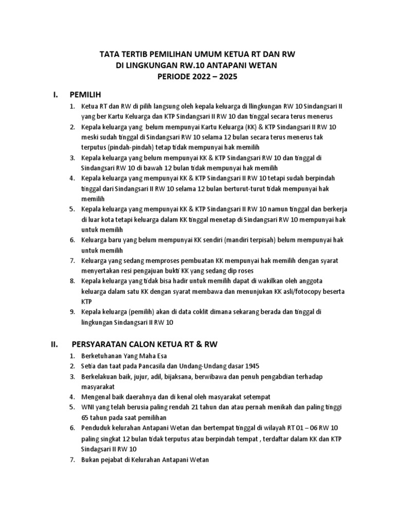 Tata Tertib Pemilihan Umum Ketua RT Dan RW | PDF
