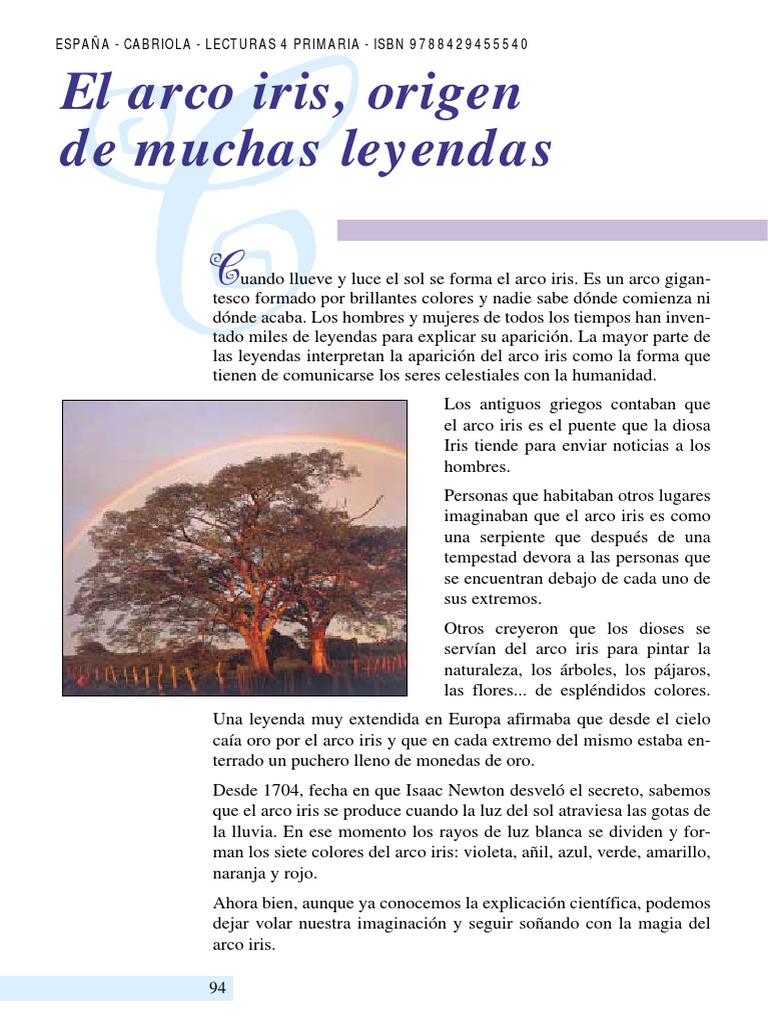 El Arco Iris, Origen de Muchas Leyendas: España - Cabriola - Lecturas 4 Primaria - Isbn ...