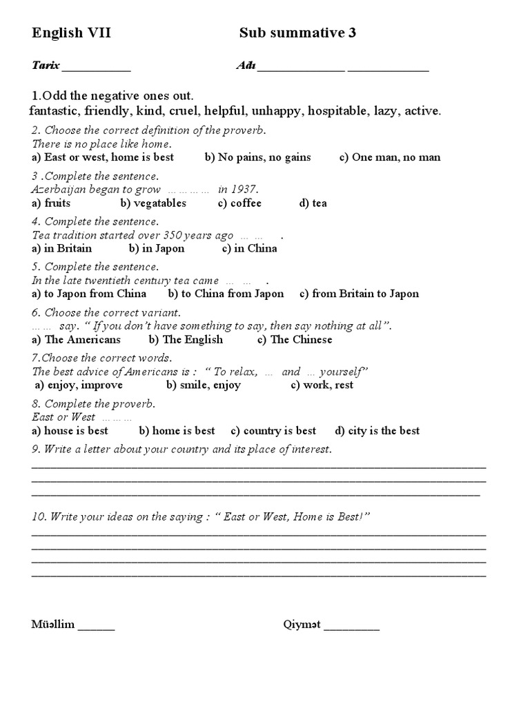 İngilis Dili GRADE 7, KSQ 3 | PDF