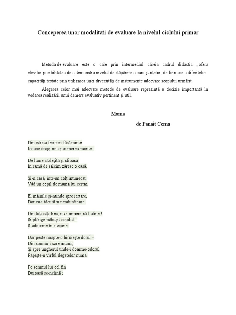 Conceperea Unor Modalitati de Evaluare La Nivelul Ciclului Primar | PDF