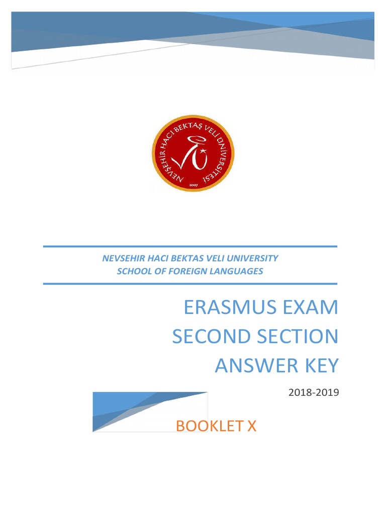 Sample Erasmus Exam Booklet Second Section Answer Key | PDF